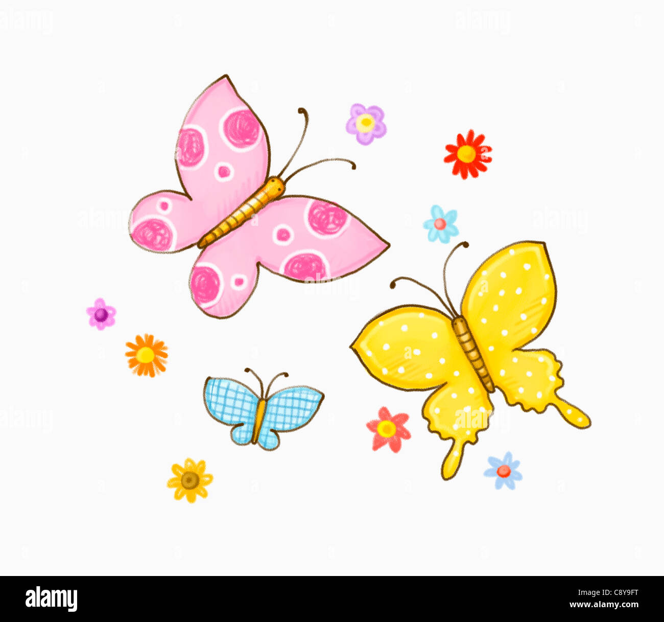 Drawing of three butterflies Stock Photo - Alamy