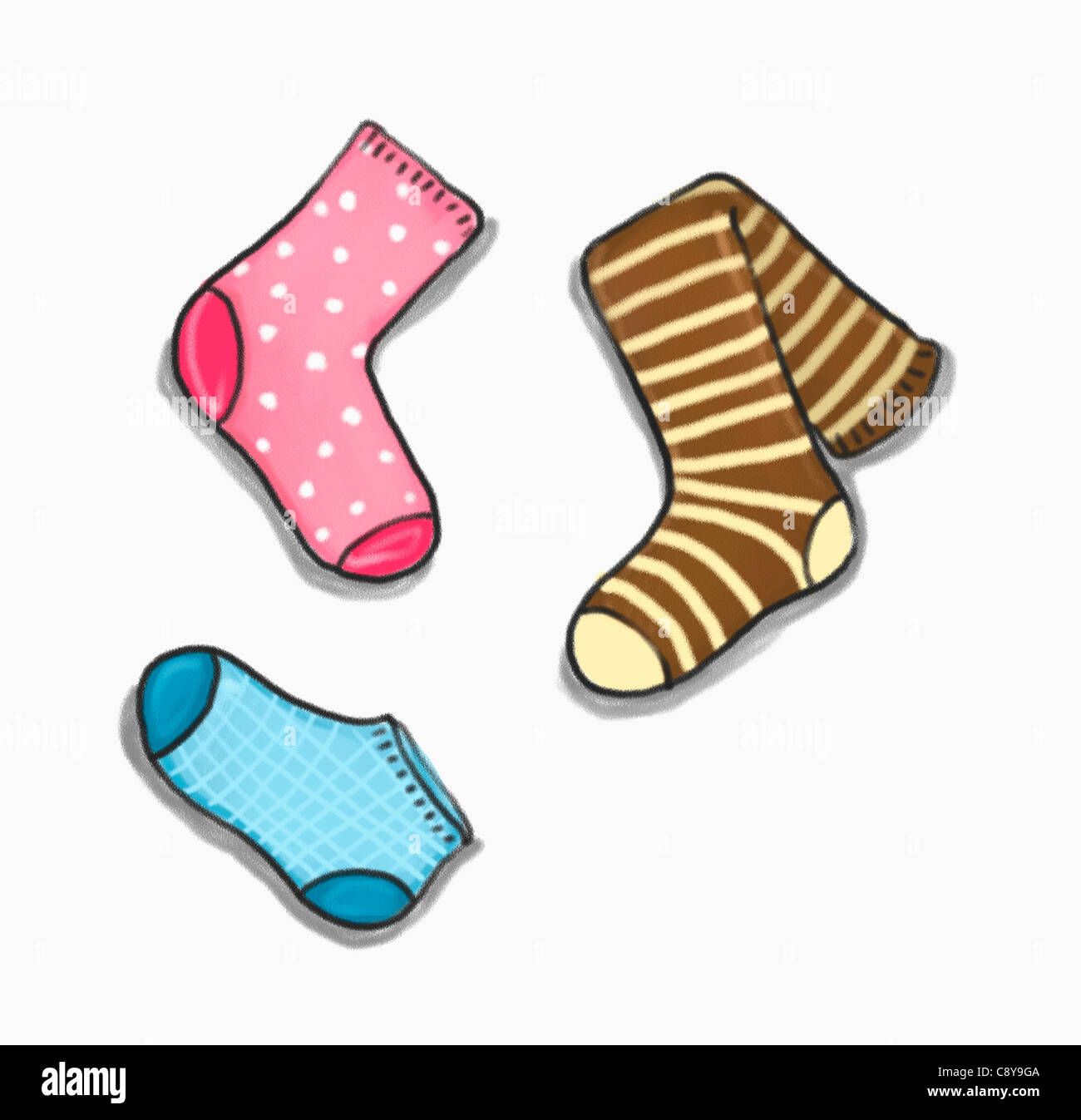 Drawing of various socks Stock Photo - Alamy