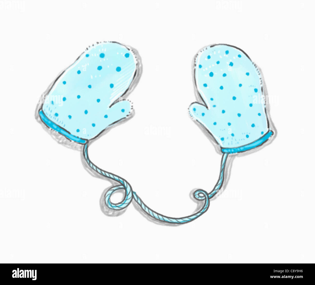 Drawing of a blue mitten with dots Stock Photo - Alamy