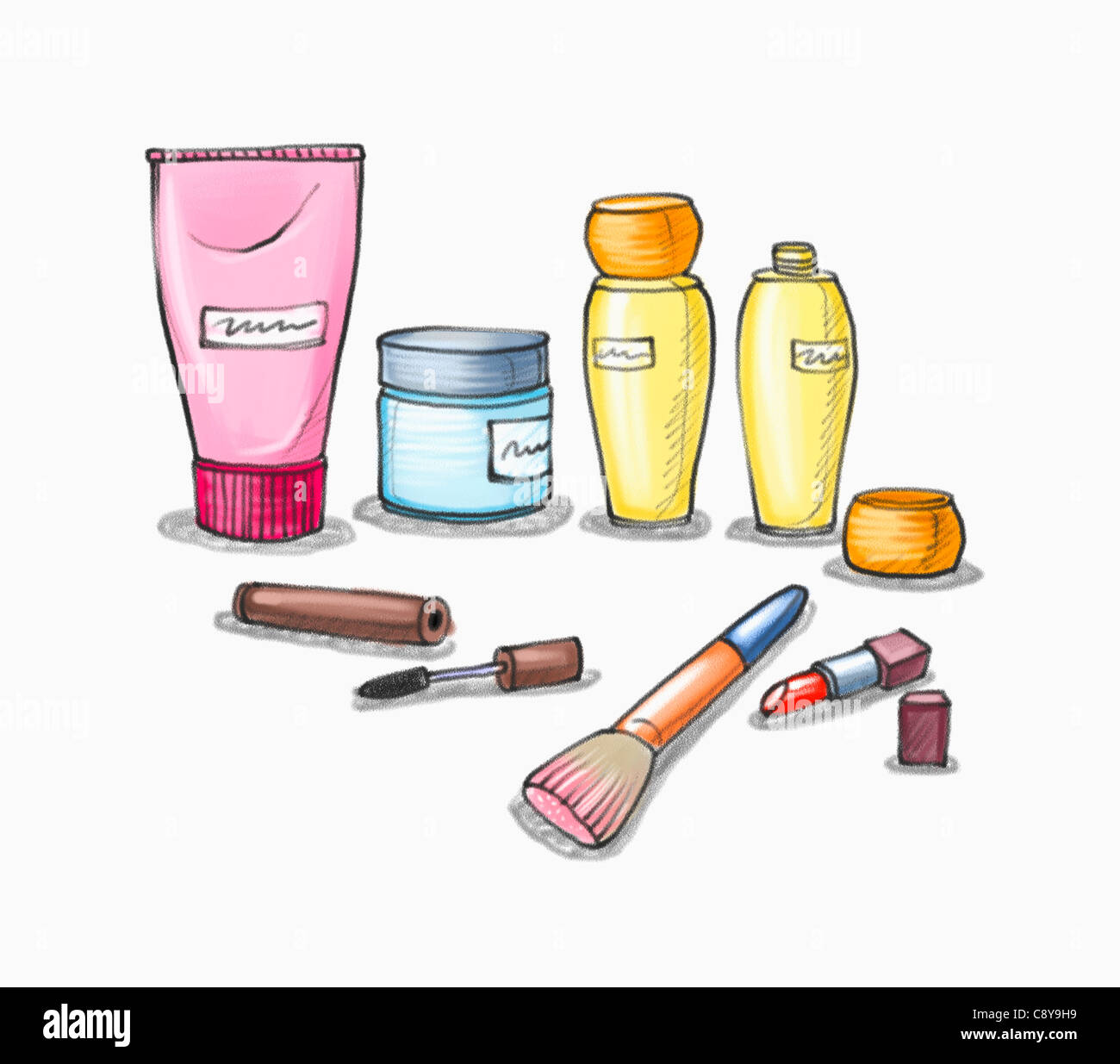 Drawing of various cosmetics Stock Photo - Alamy