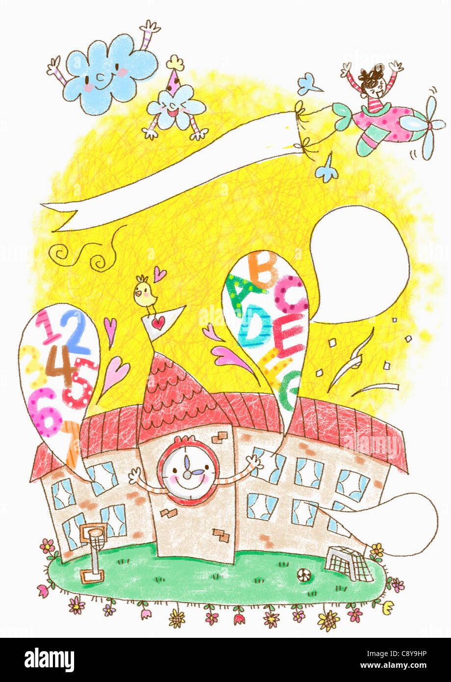 Various school related drawings of a school Stock Photo - Alamy