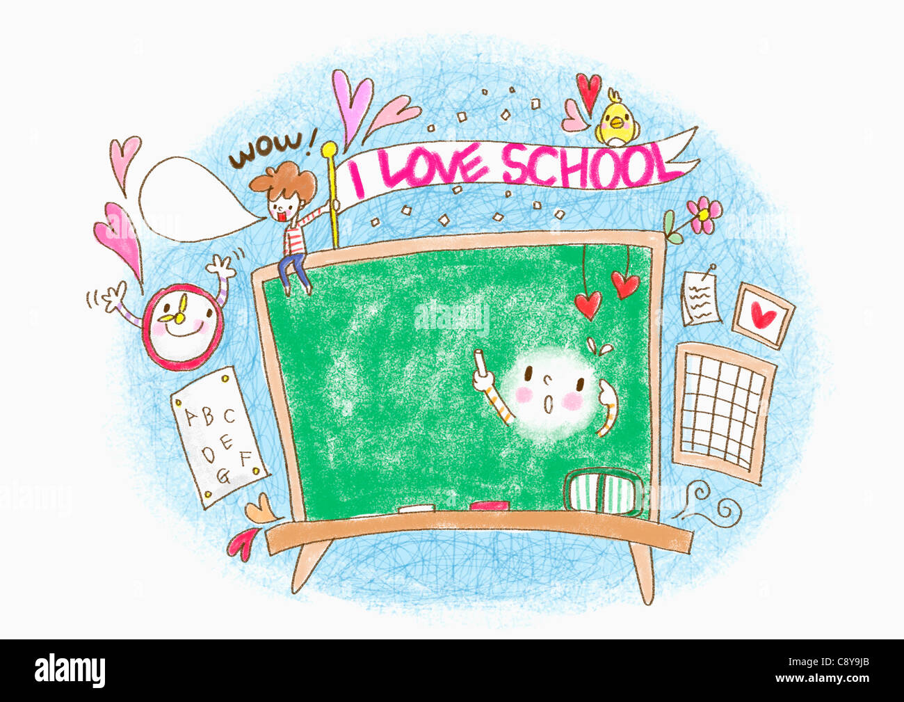 Various school related drawings of a blackboard Stock Photo - Alamy