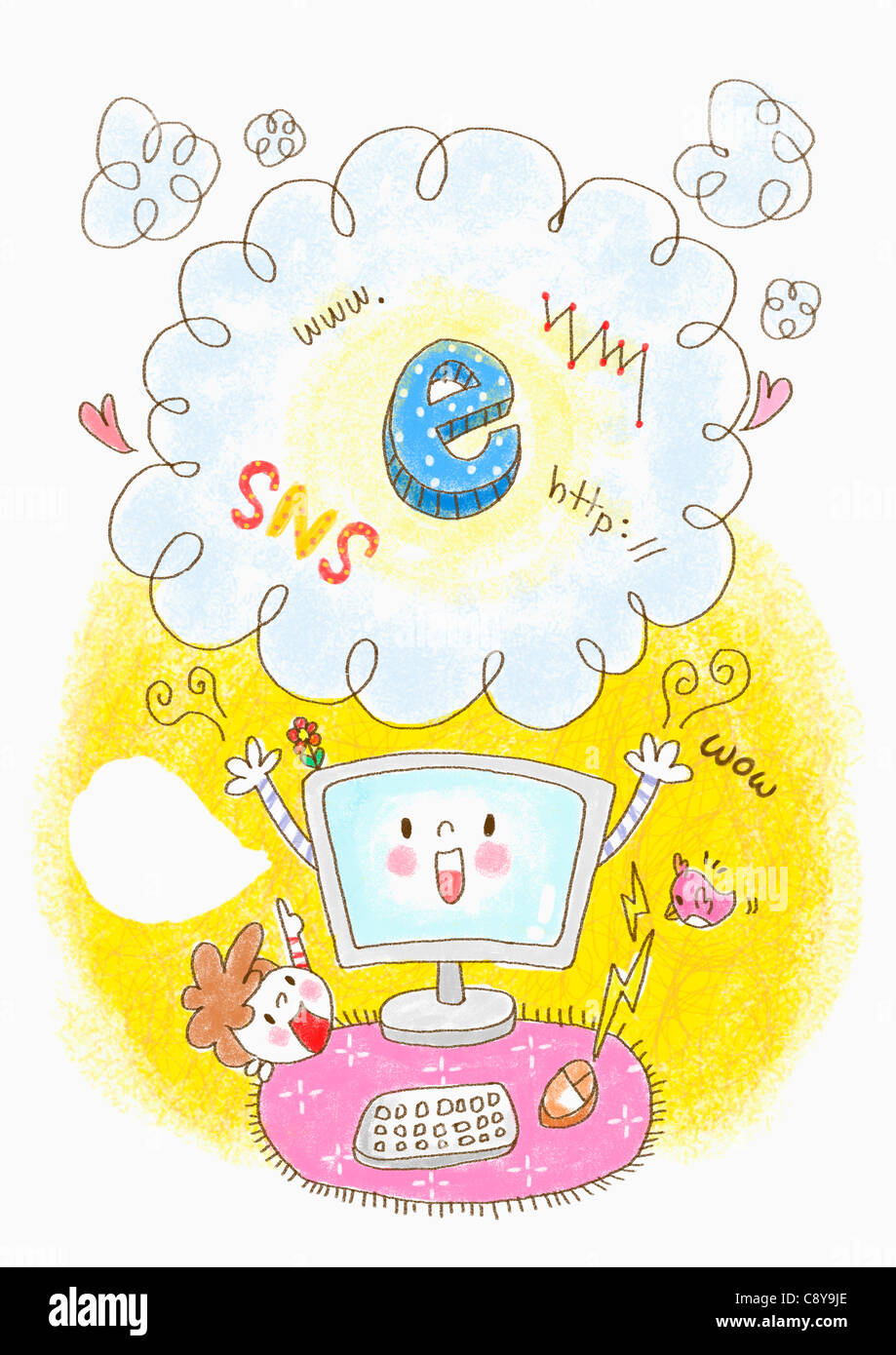 Various school related drawings of a computer Stock Photo - Alamy