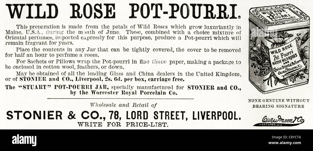 Original Victorian advertisement circa 1892 advertising WILD ROSE POT ...