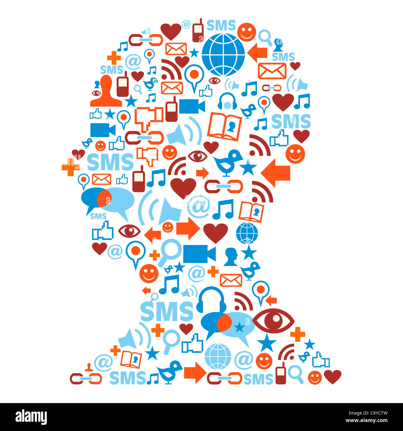 Human head shape made with social media icons set Stock Photo - Alamy