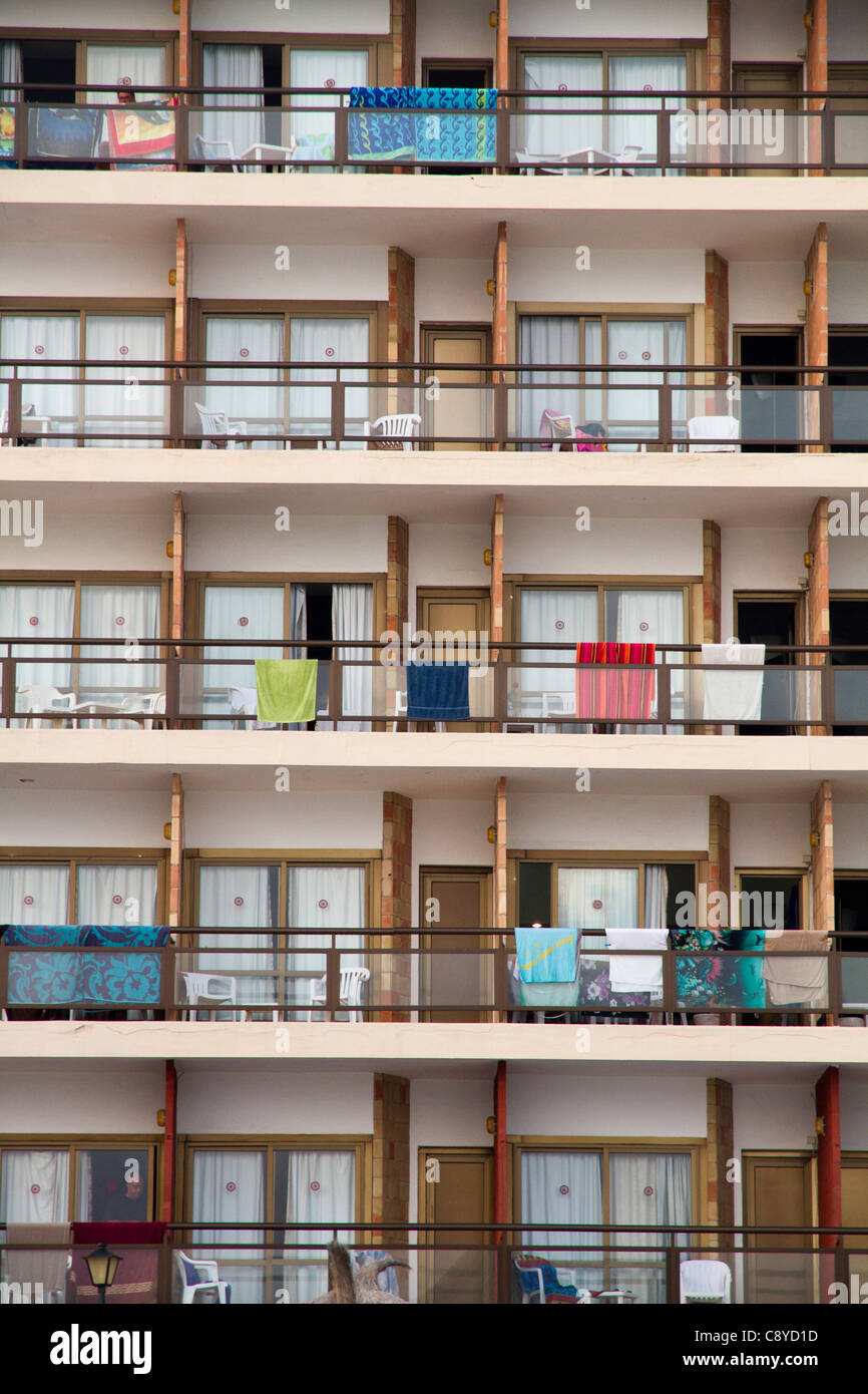 hotel facade balconies Mallorca intensive Stock Photo - Alamy