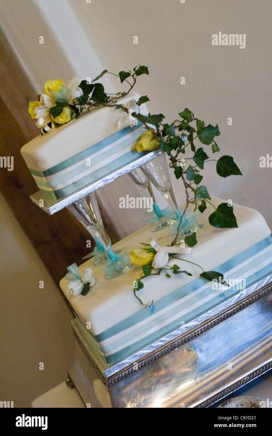 Square two tired wedding cake Stock Photo - Alamy