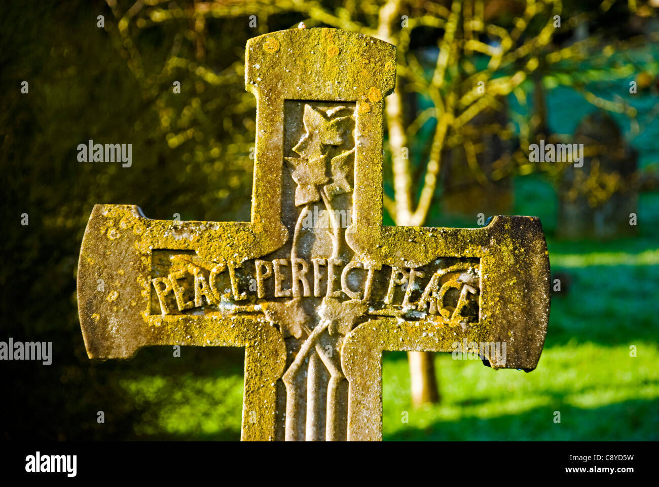 Gravestone cross reading Peace Perfect Peace Stock Photo - Alamy