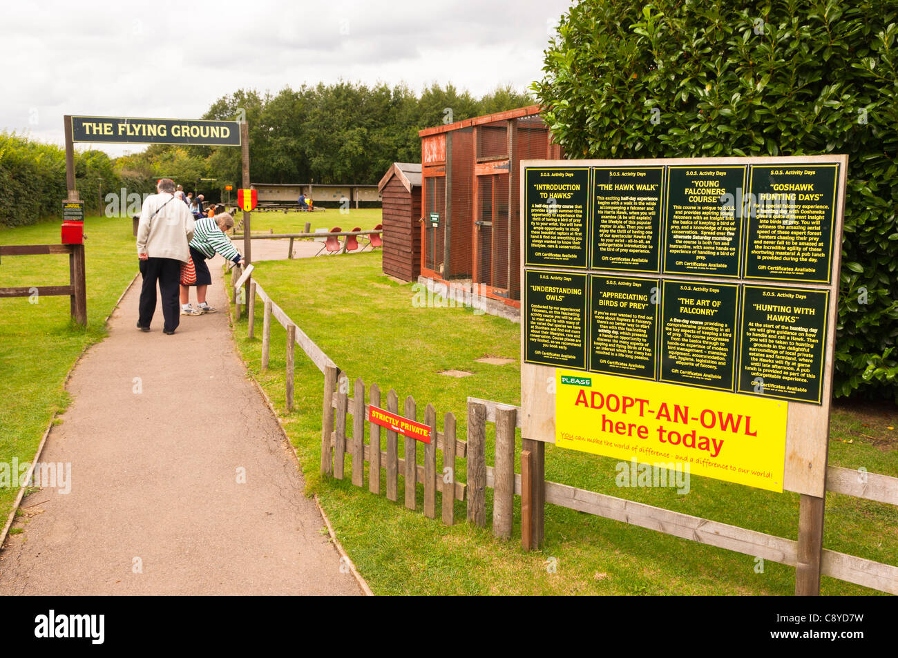 Signs at The Suffolk Owl sanctuary at Stonham Barns in Suffolk ...