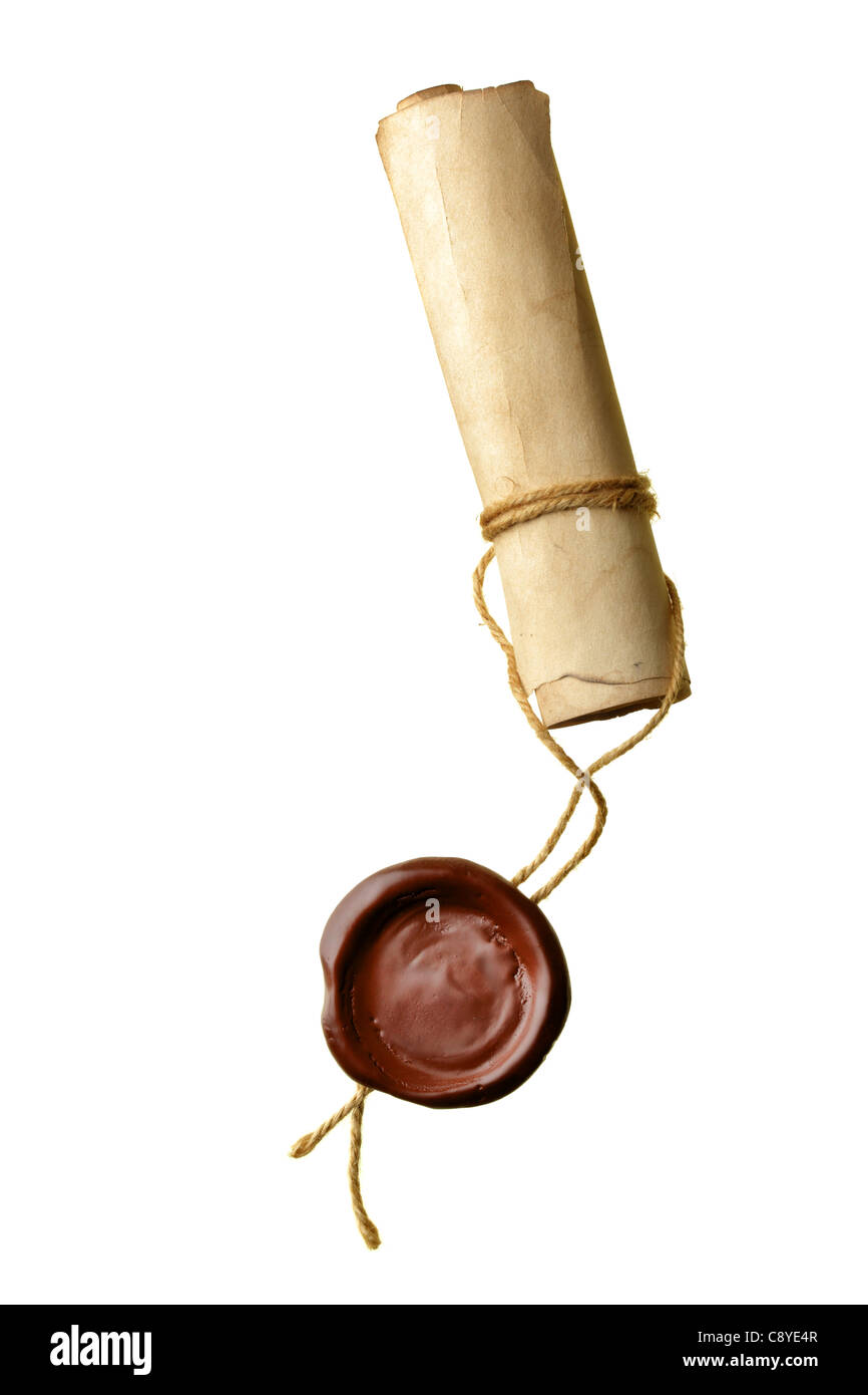 Scroll with wax seal isolated over a white background Stock Photo - Alamy