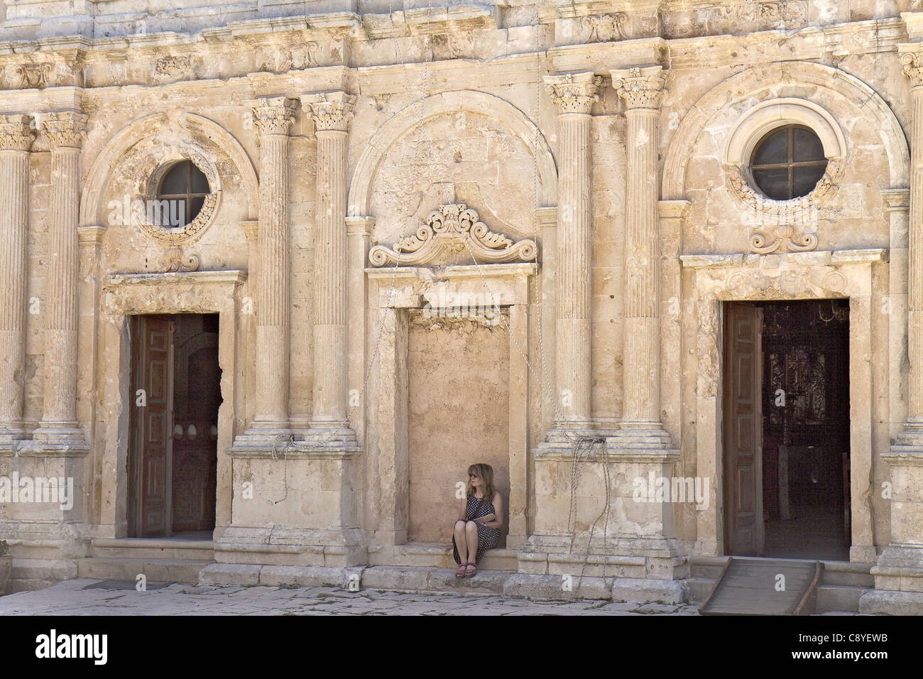 Crete Arkadi monastery Resting Woman Stock Photo - Alamy