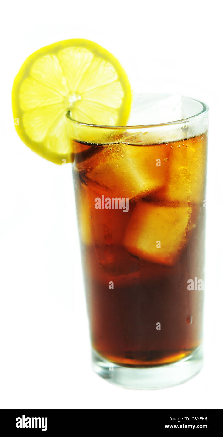Glass of cola and lemon isolated Stock Photo - Alamy