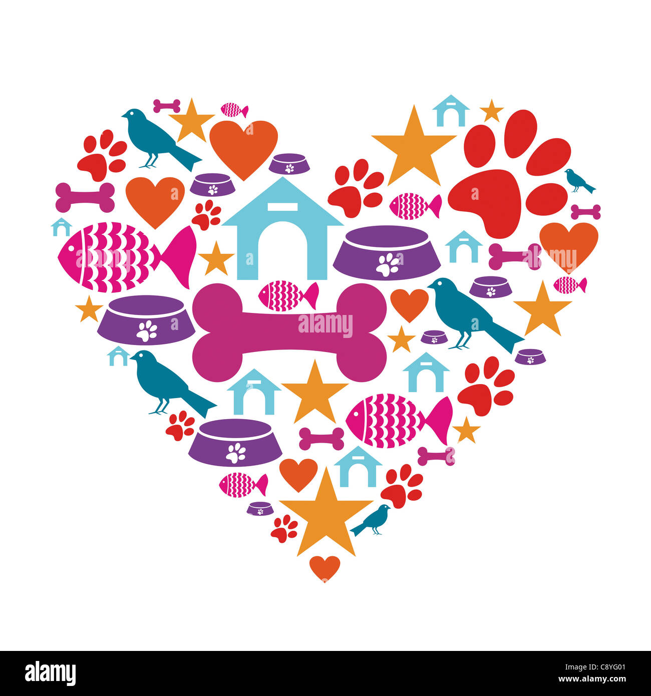 Heart shape made with pets care icons set Stock Photo - Alamy