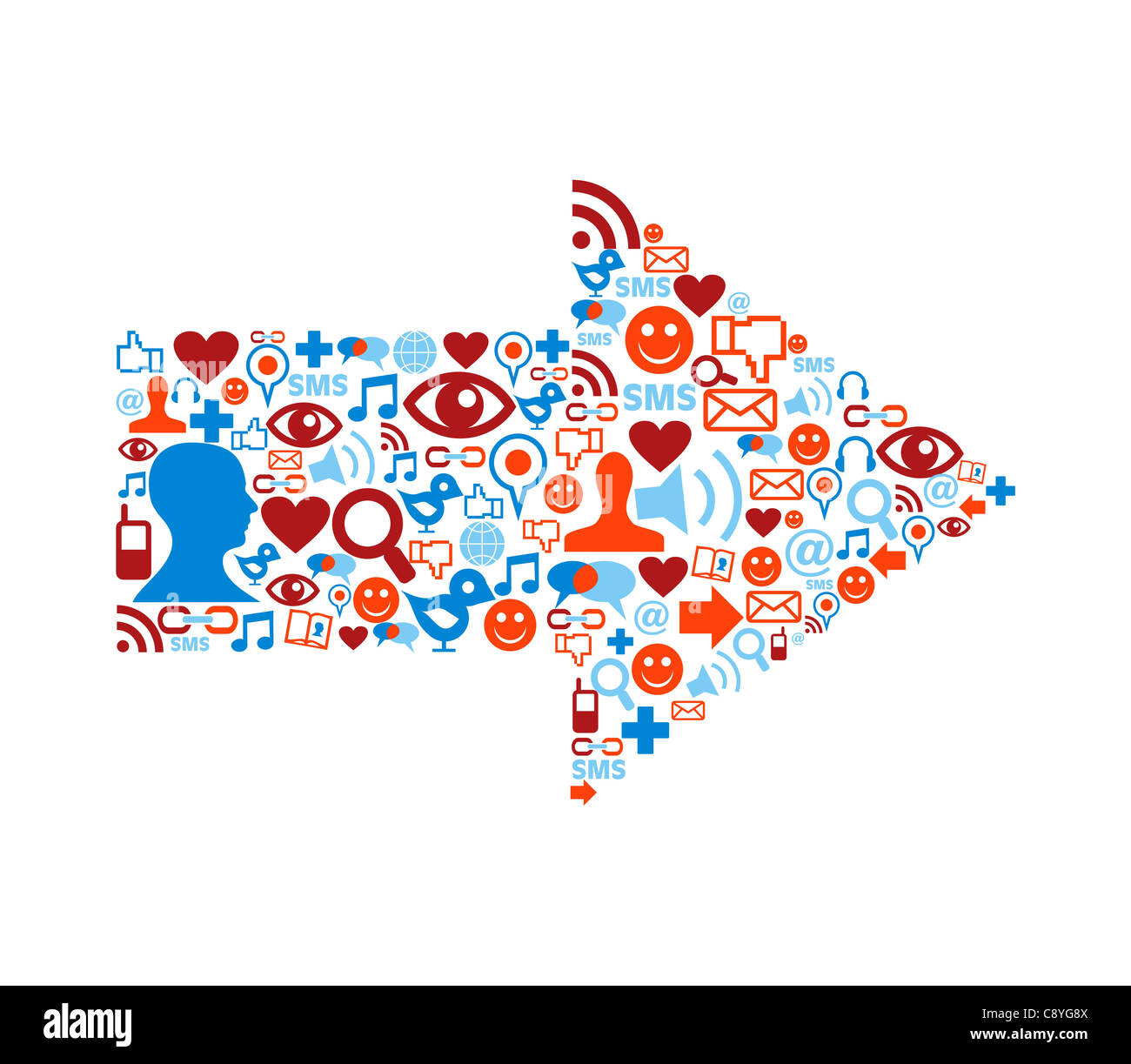 Social media icons set in arrow shape composition Stock Photo - Alamy