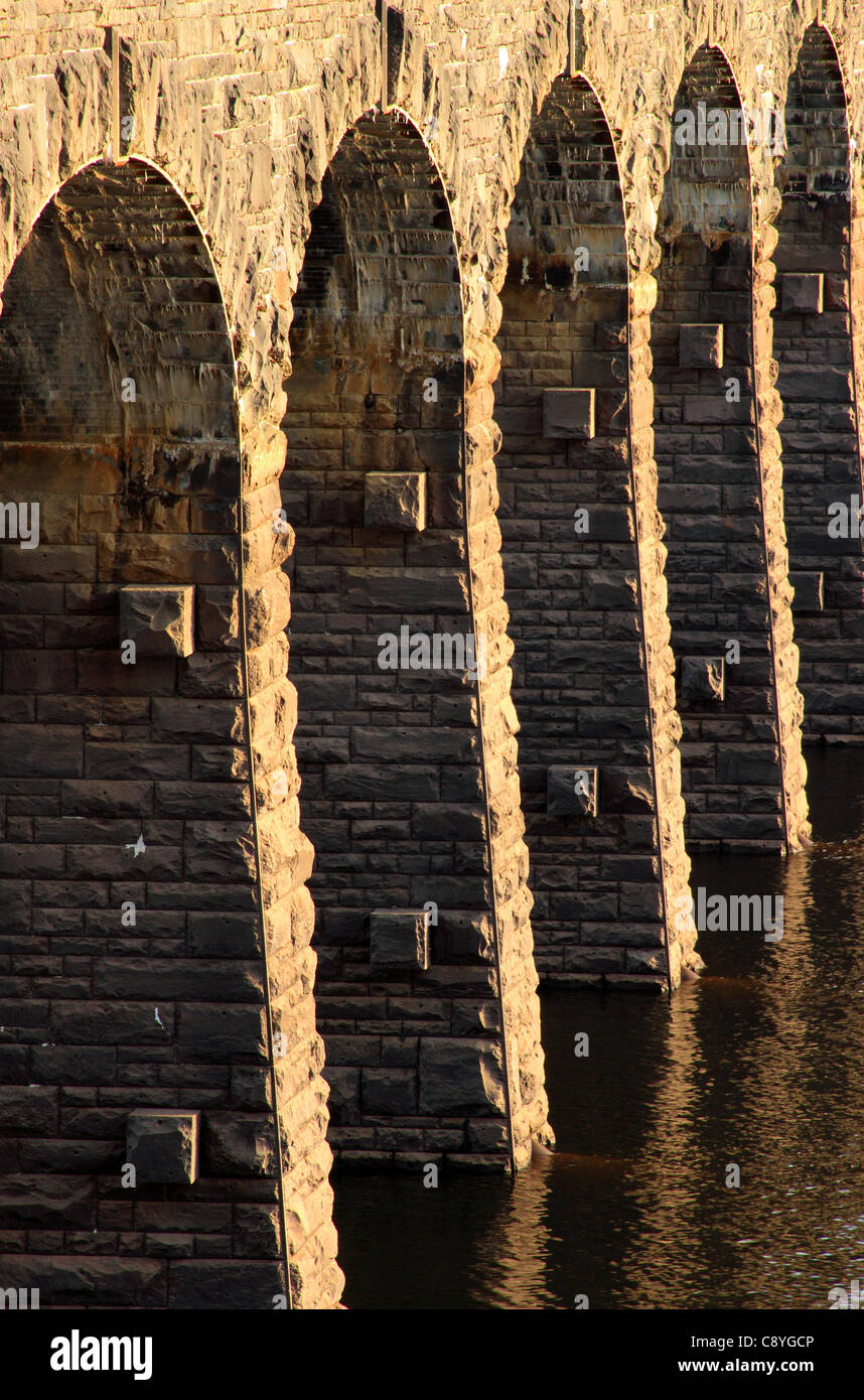 The arches of Careg-ddu viaduct and submerged dam, Elan Valley, Powys ...