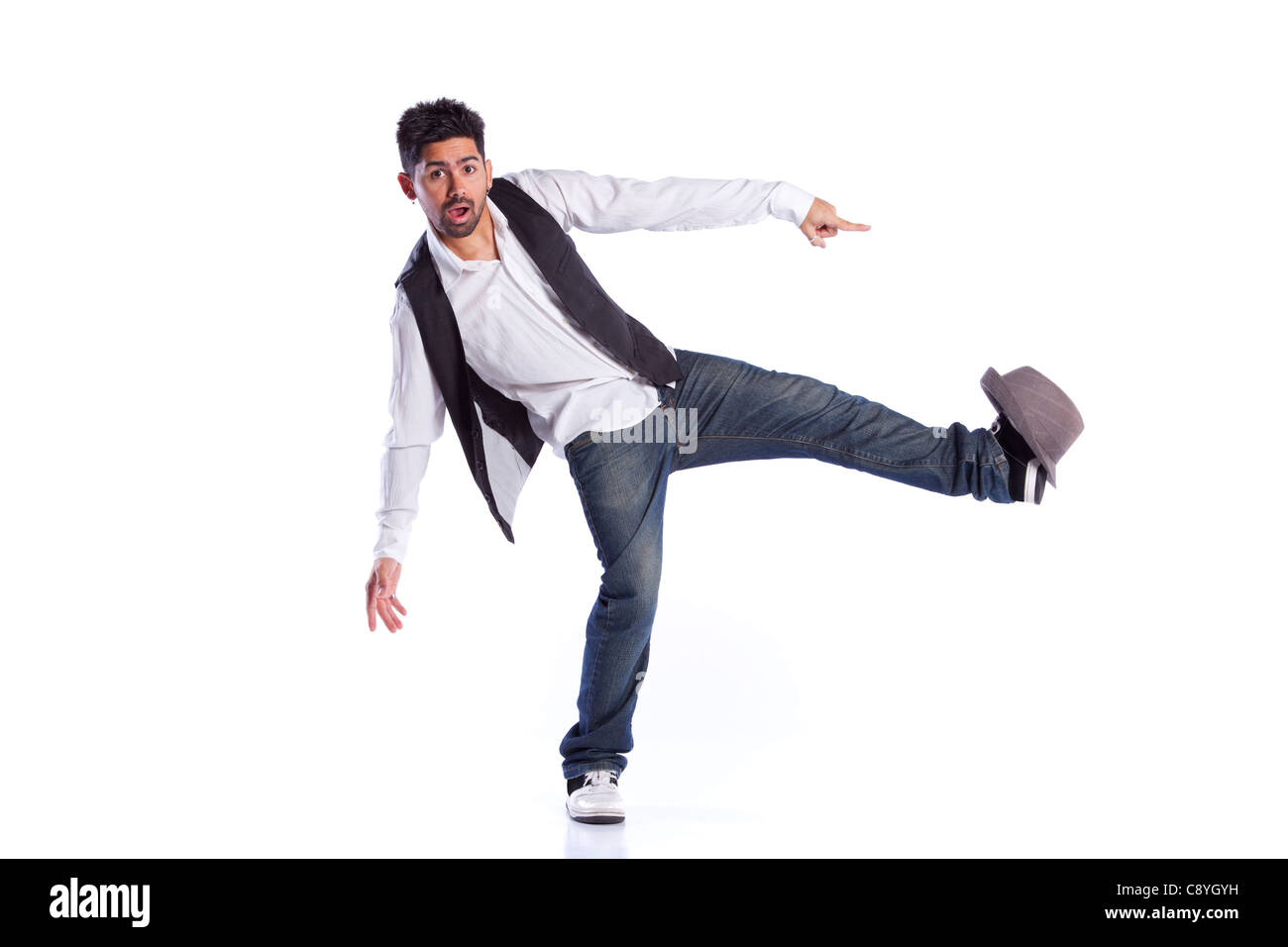 Hip hop dancer showing some movements (isolated on white Stock Photo ...