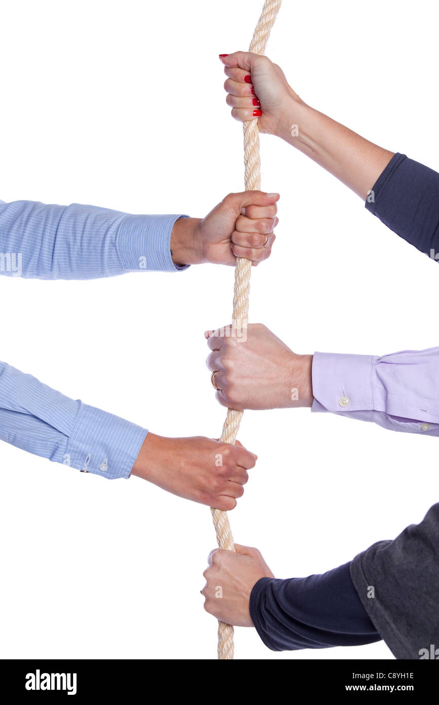 Rope hands pulling together hi-res stock photography and images - Alamy