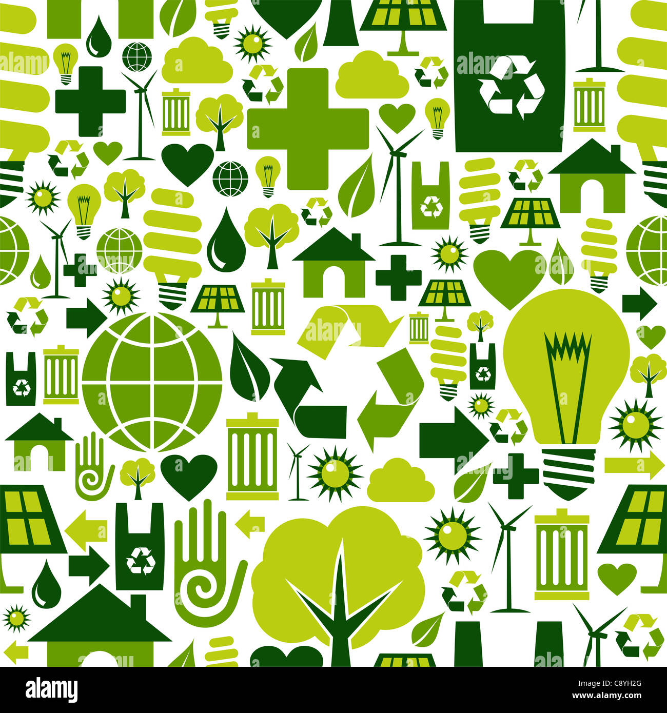 Green attitude environmental icons set seamless pattern background ...