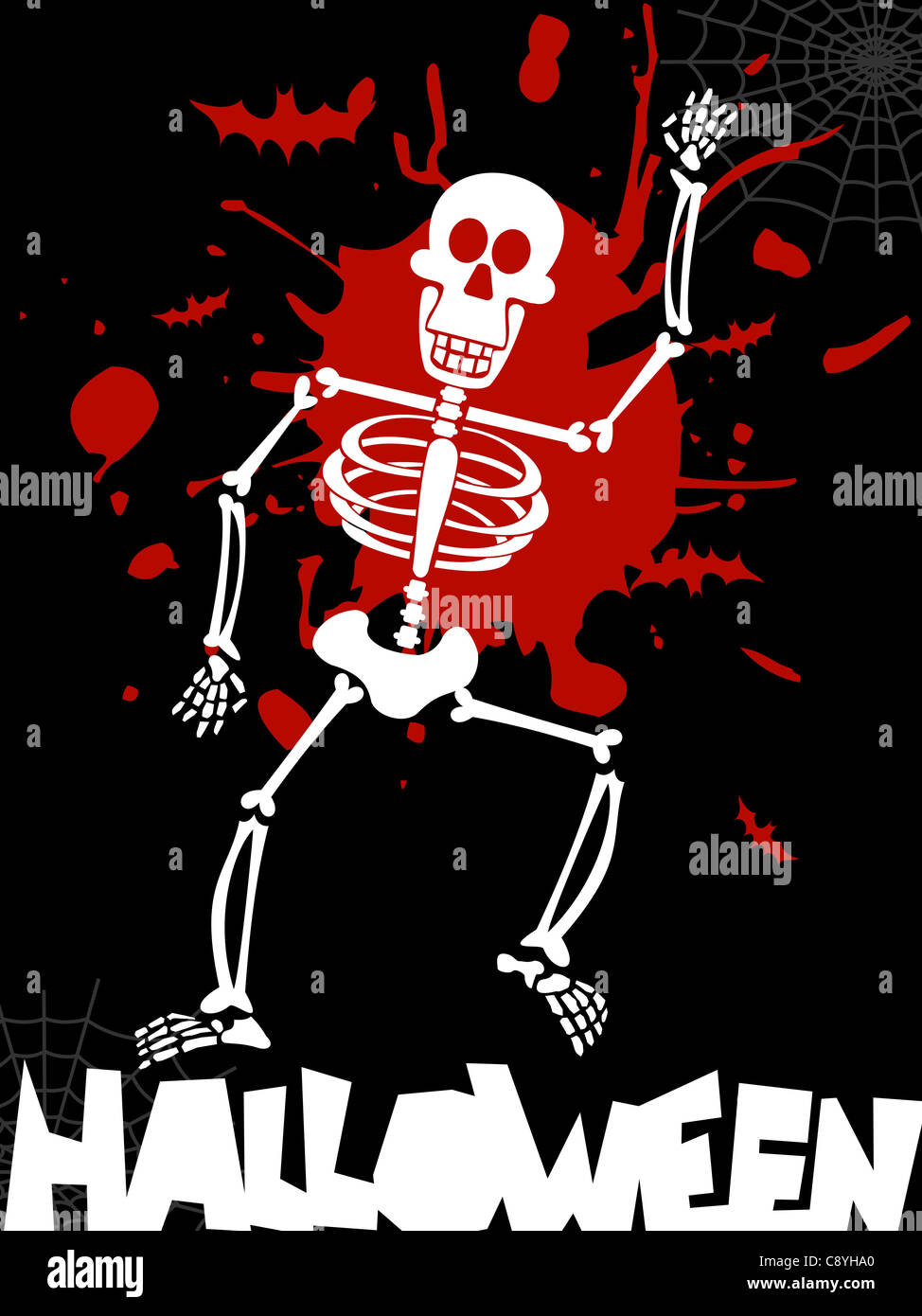Scary dancing skeleton Halloween background. Vector available Stock ...