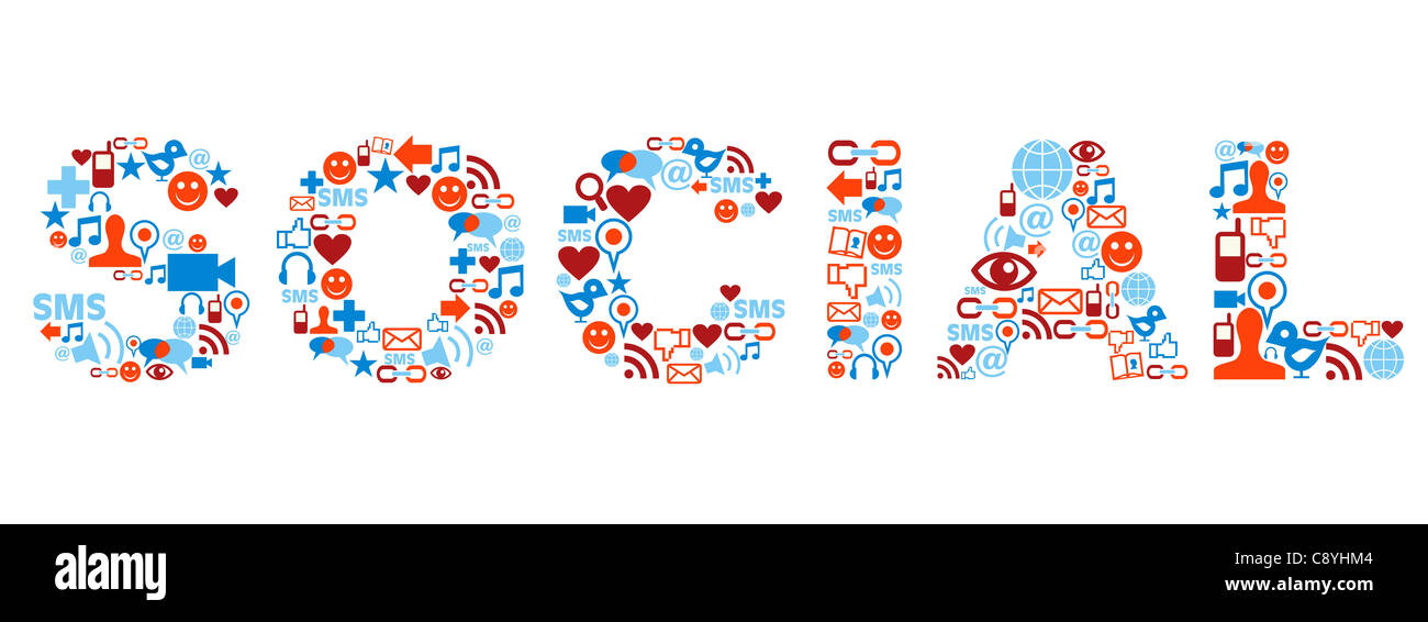 Social word made with media icons set Stock Photo - Alamy