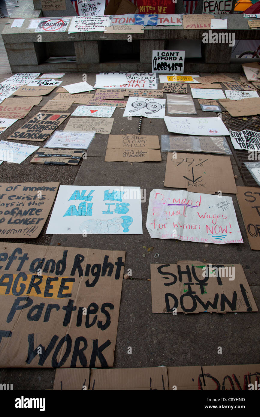 Occupy Wall Street in Philadelphia City Hall Signs Stock Photo - Alamy