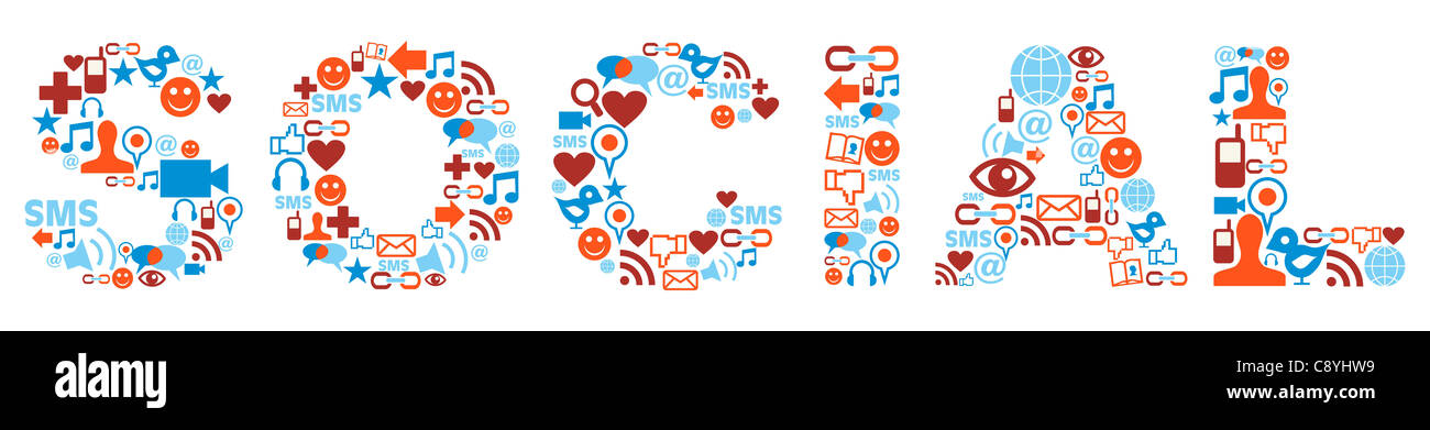 Social word made with media icons set Stock Photo - Alamy