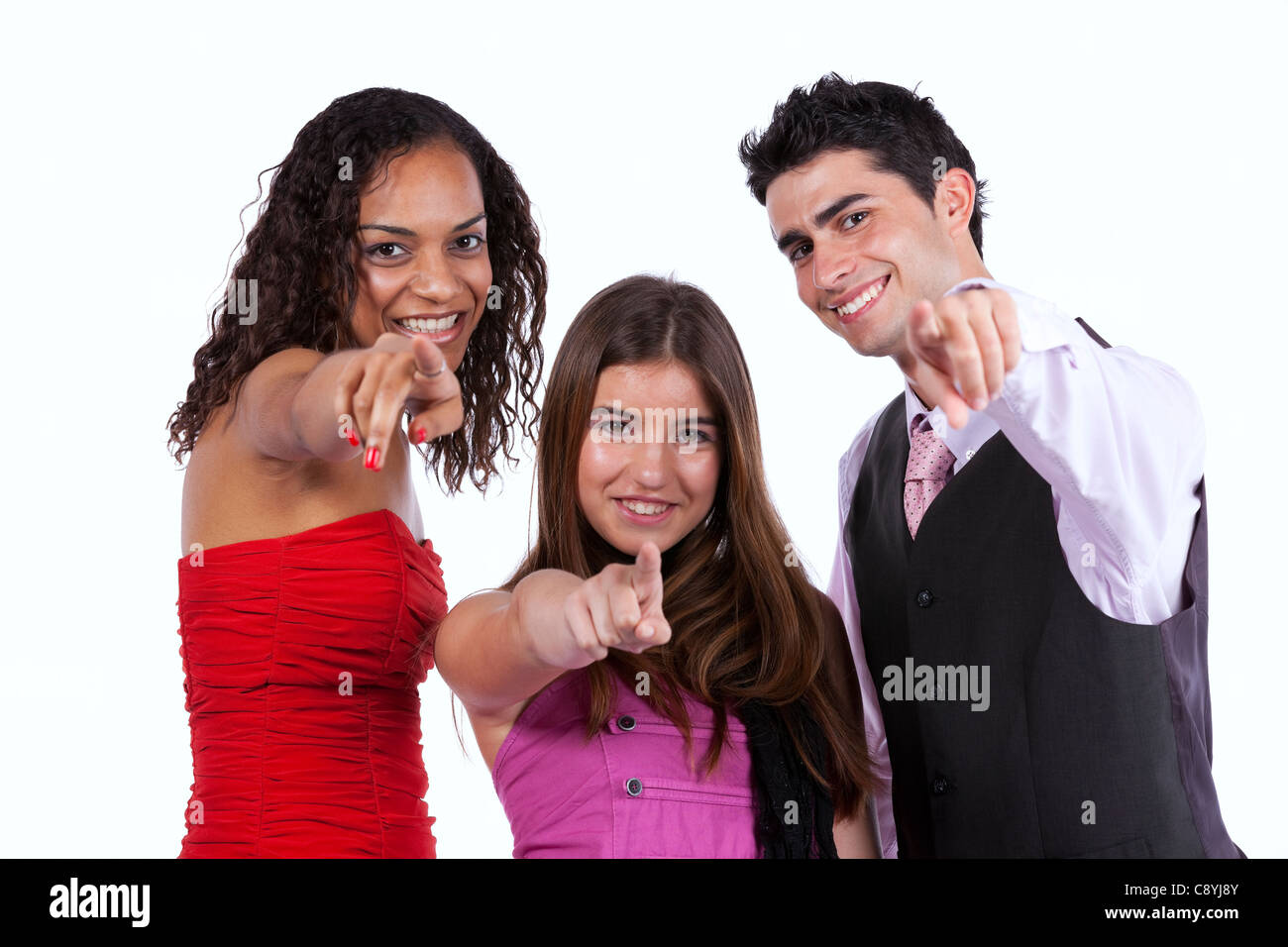 Group people pointing camera isolated hi-res stock photography and ...