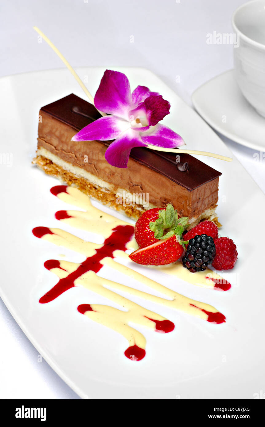 Beautifully plated chocolate mousse cake dessert Stock Photo - Alamy