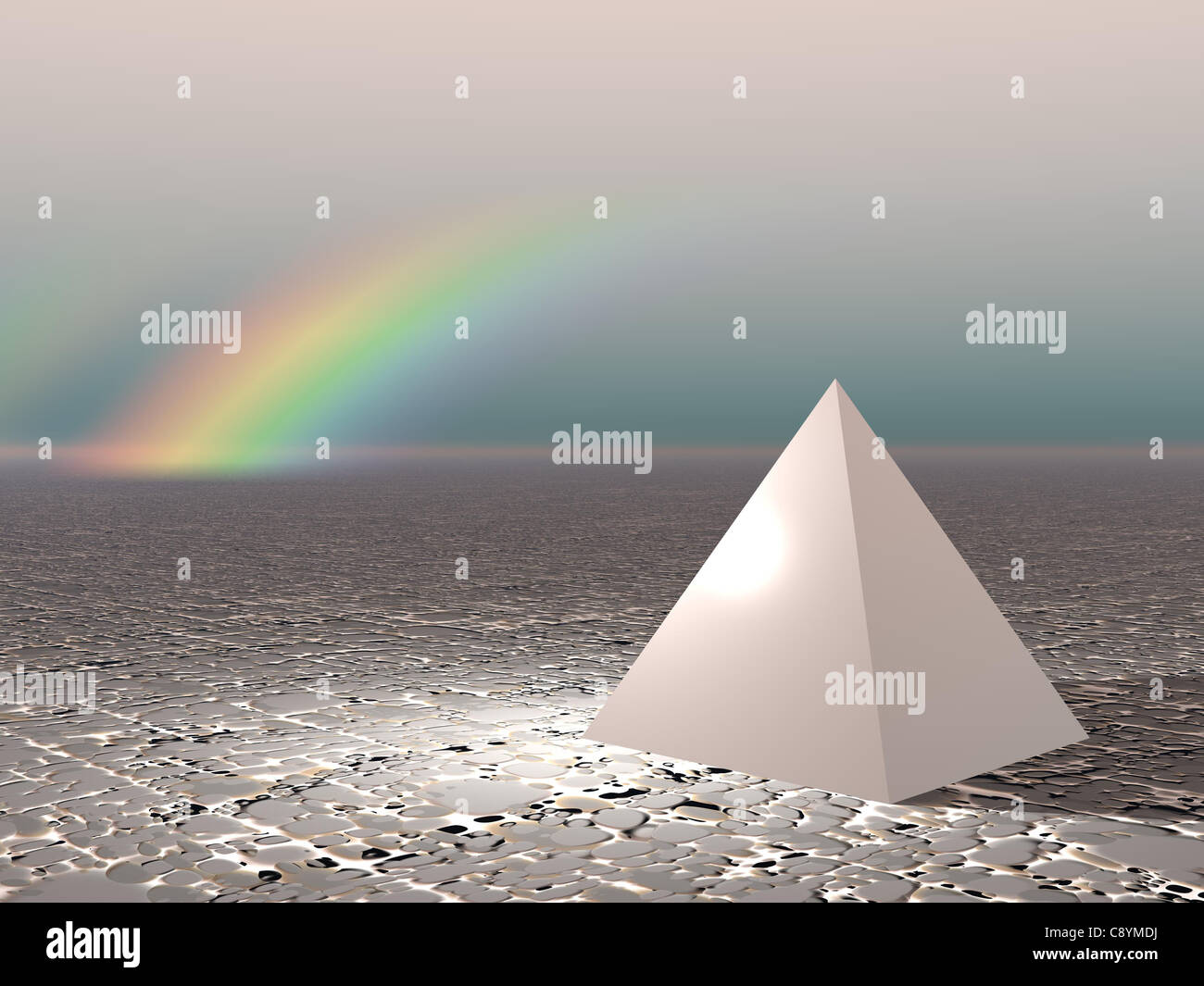 Abstract - Pyramid with rainbow (CGI Stock Photo - Alamy