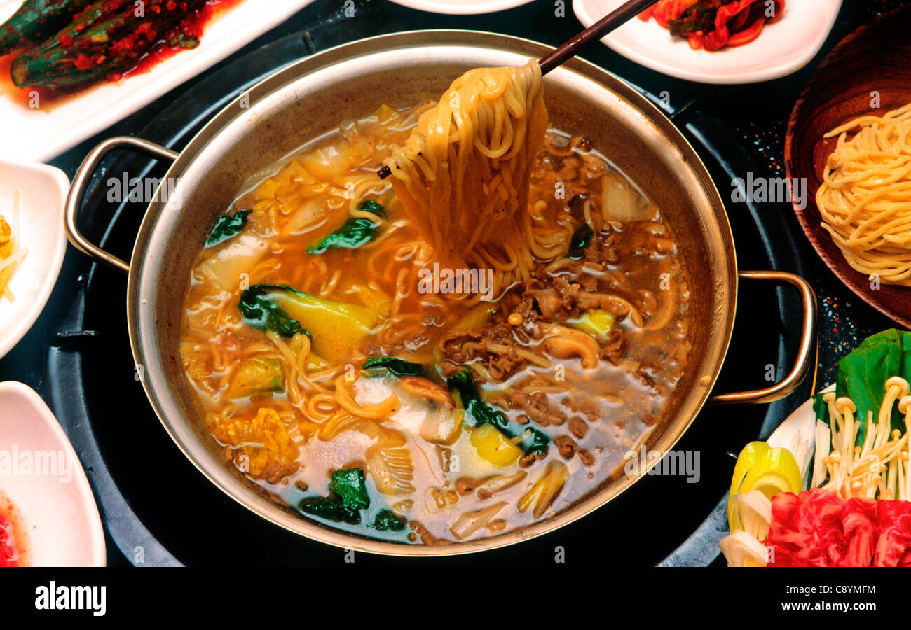 Korean Hot Pot Dishes Korean Restaurant Stock Photo Alamy