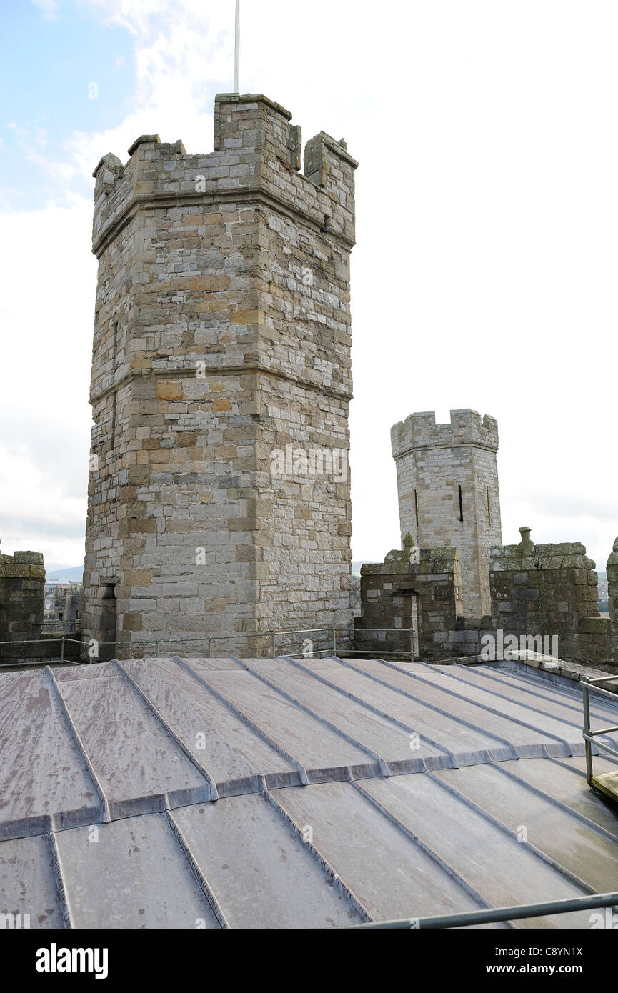 lead roofing on top of caernarfon castle gwynedd north wales uk Stock ...