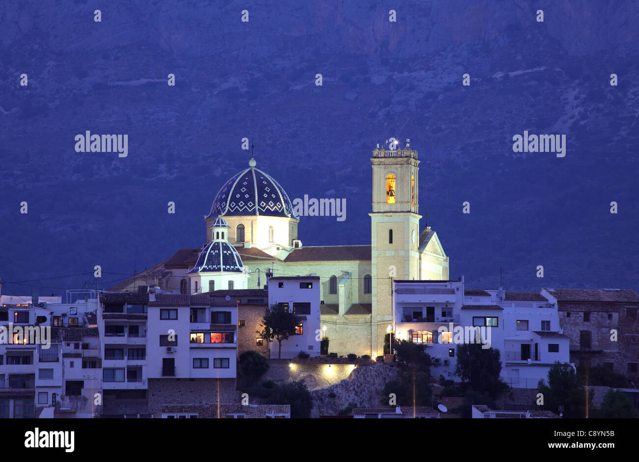 Cathedral of Altea illuminated at night, Spain Stock Photo - Alamy