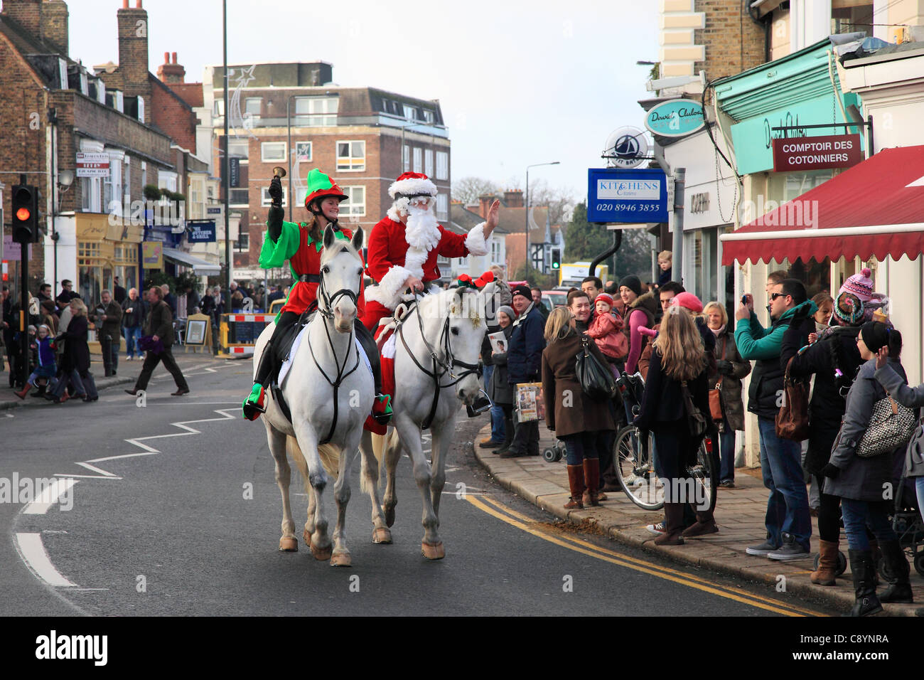 Father Christmas on High Street, Wimbledon London England Stock Photo ...