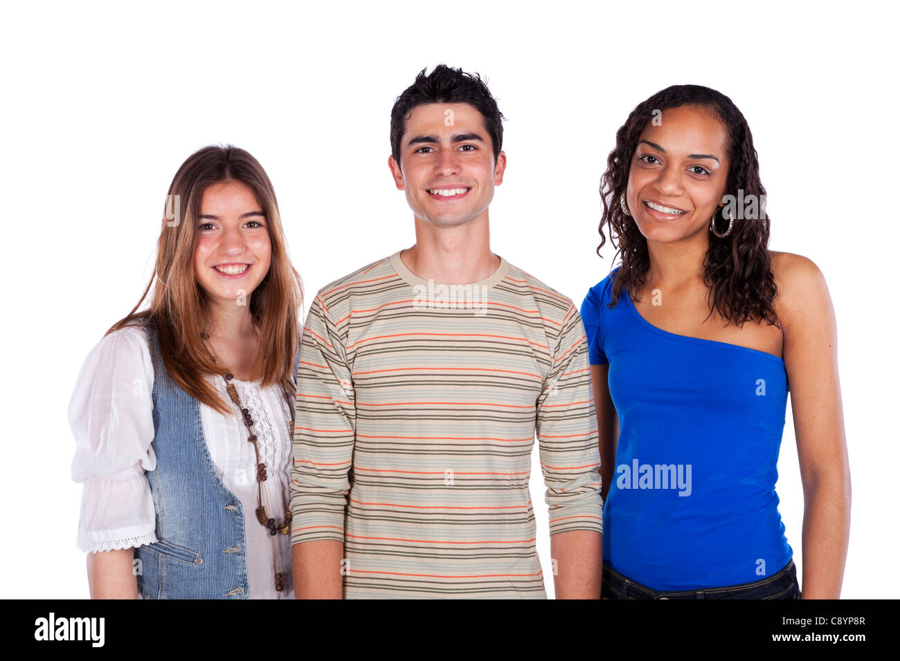 Three happy teenagers isolated on white Stock Photo - Alamy