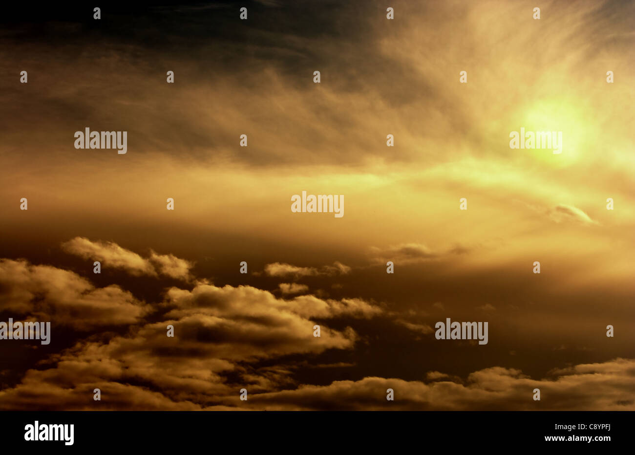 Fantasy landscape golden sky wallpaper Stock Photo - Alamy