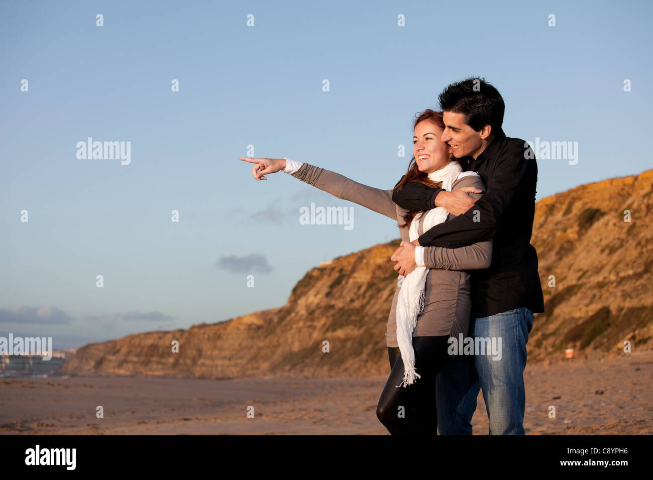 Love and affection between a young couple in outdoor (selective focus ...