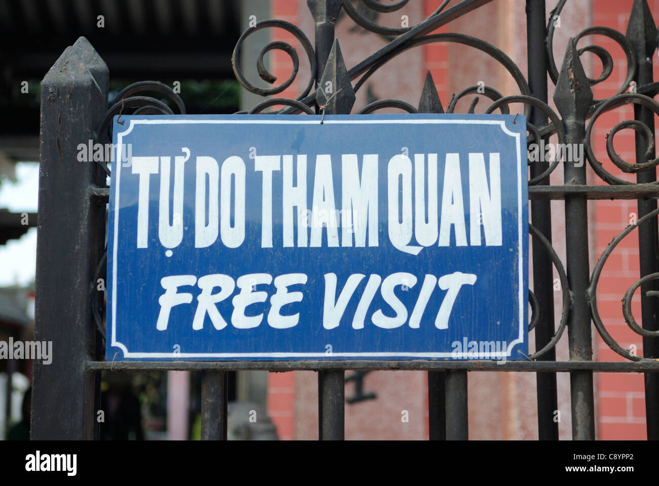 Asia, Vietnam, Hoi An. Hoi An old quarter. Sign at the temple Hoi Quan ...