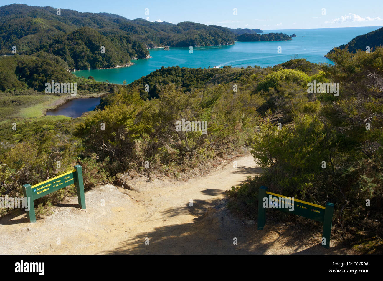 Anchor Bay and the Abel Tasman Walkway. Abel Tasman National Park, South Island, New Zealand ...