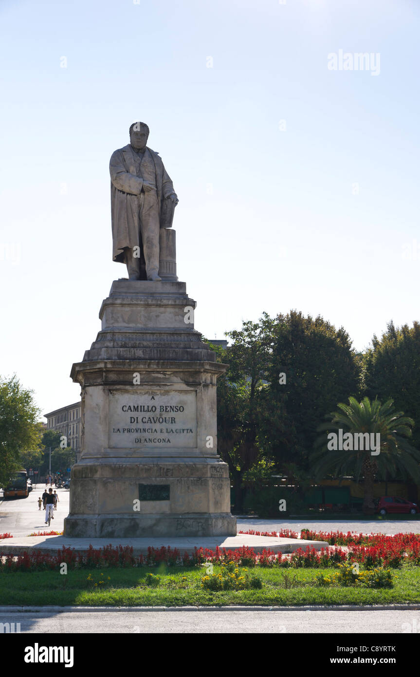 Ancona Italy - the main Cavour square. Statue of Camillo Benso de ...