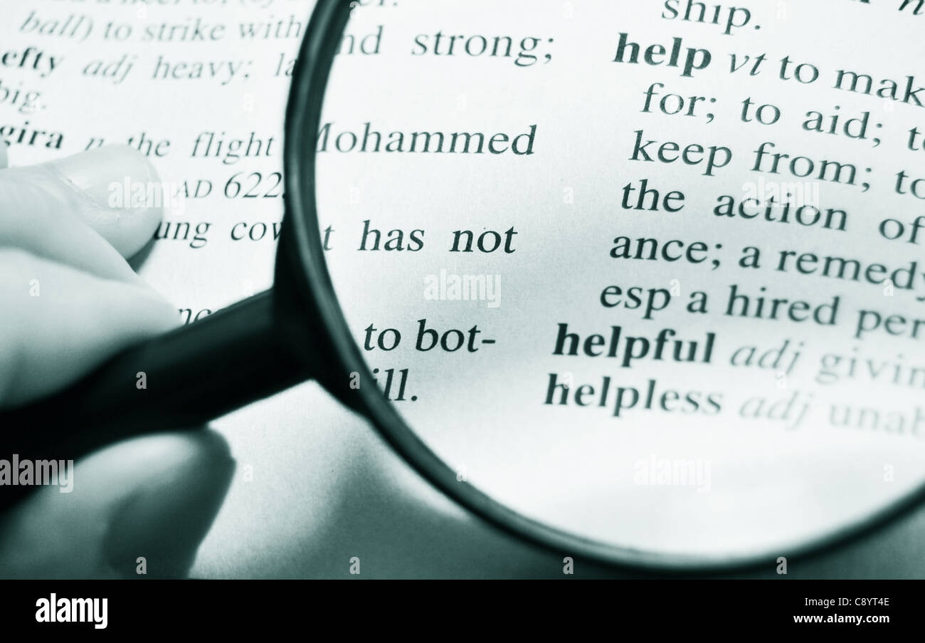 Words help dictionary definition magnifier hi-res stock photography and ...