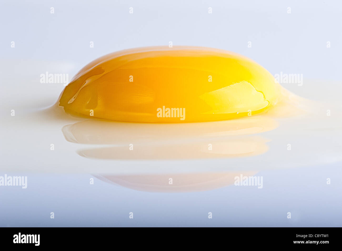 Raw egg and egg yolk on a white reflecting surface Stock Photo - Alamy