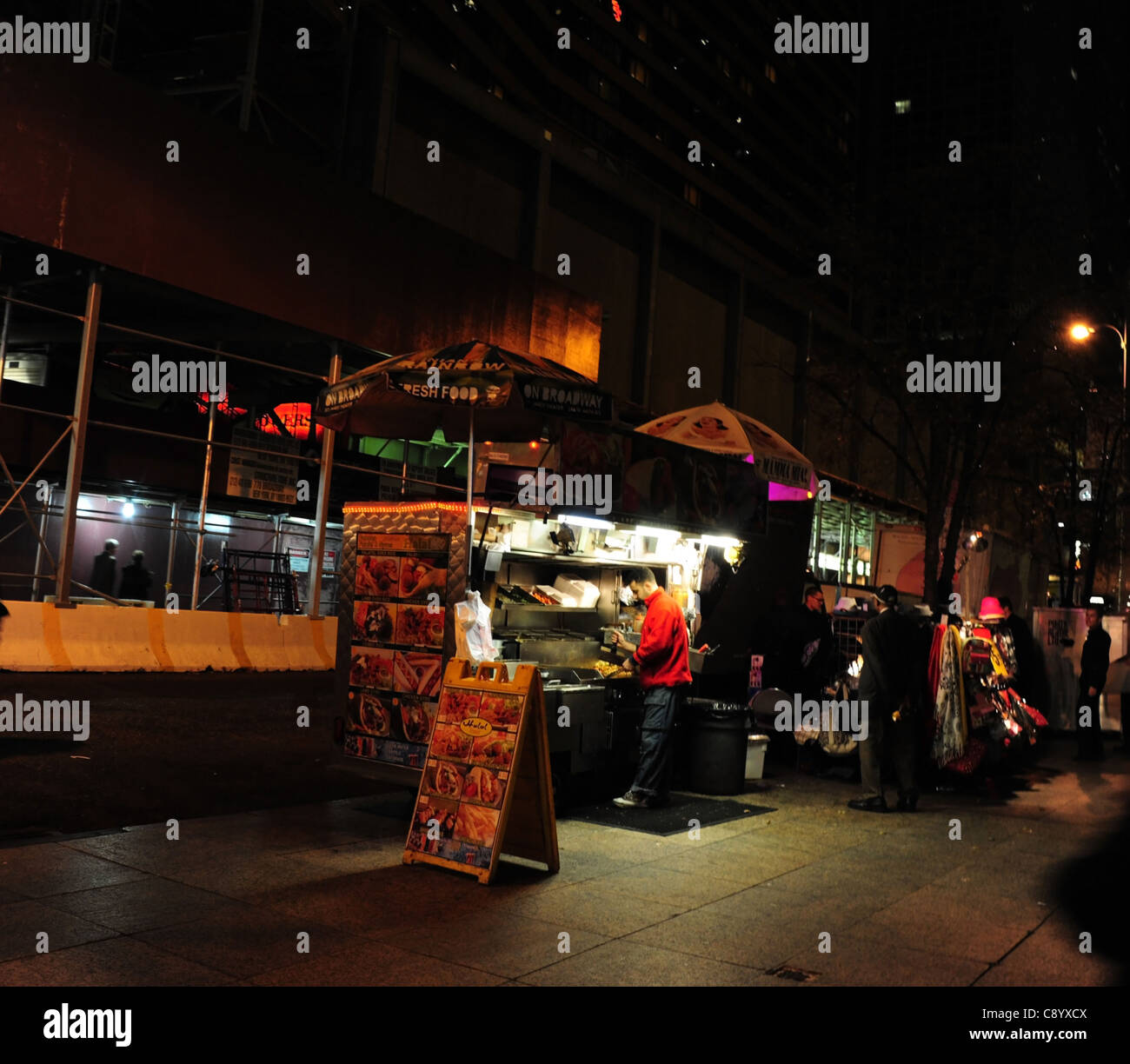 Sandwich board standing sidewalk front snack stall advertising halal ...