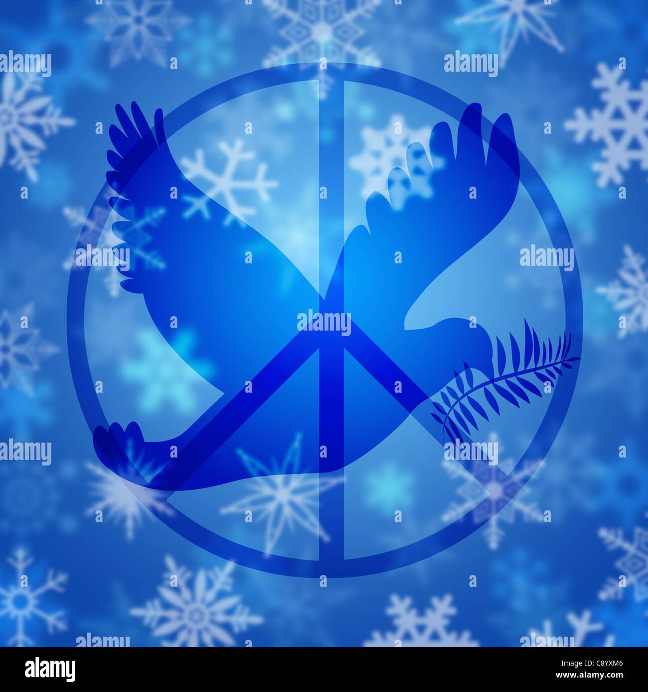 Christmas Peace Dove and Sign Symbol with Snowflakes Illustration Stock ...