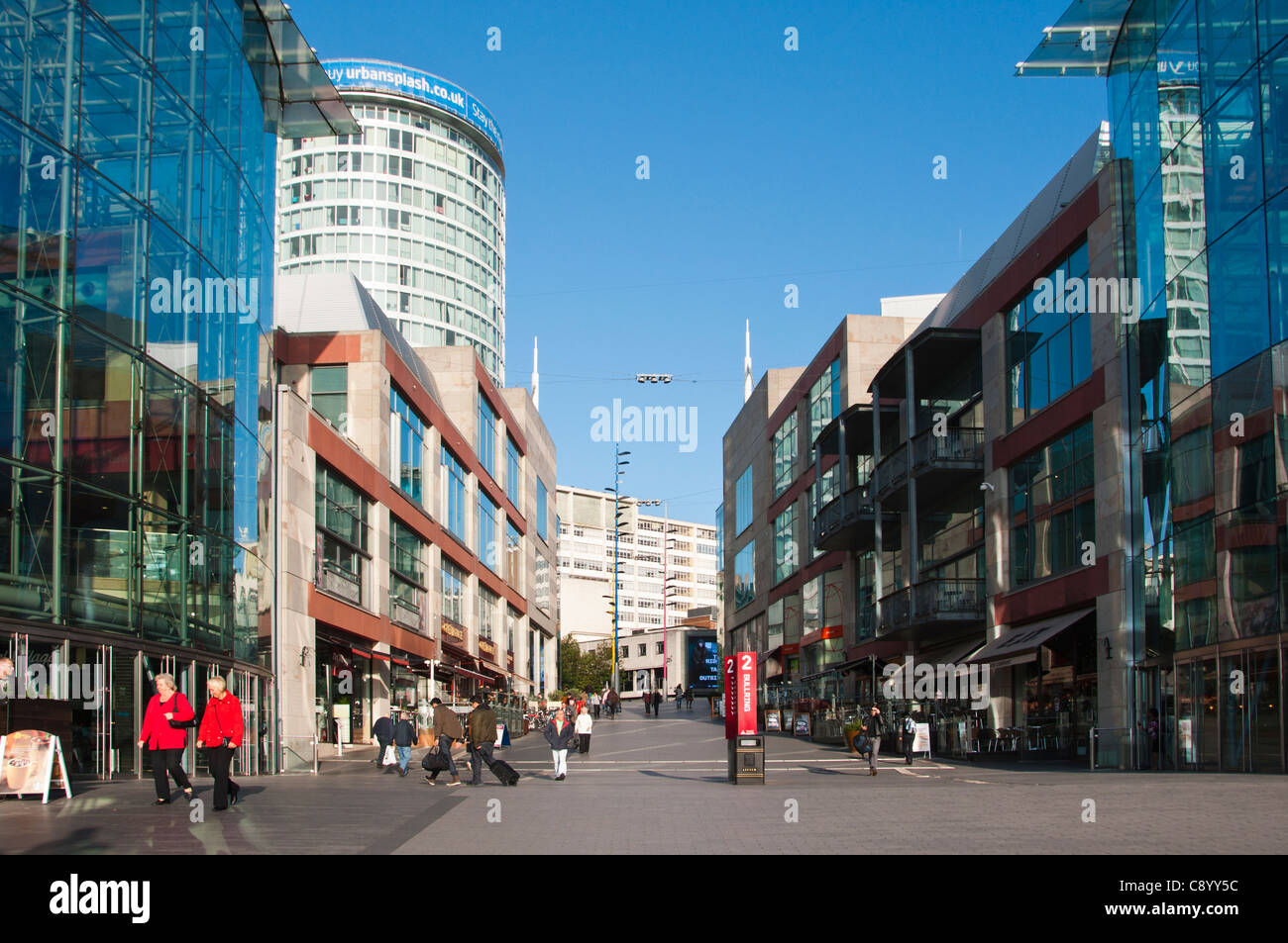 View of shops from St Martin's square in central Birmingham, England ...