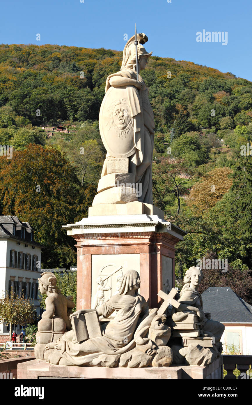 Statue on the old Heidelburg Bridge, Heidelberg Baden Wuerttemberg ...