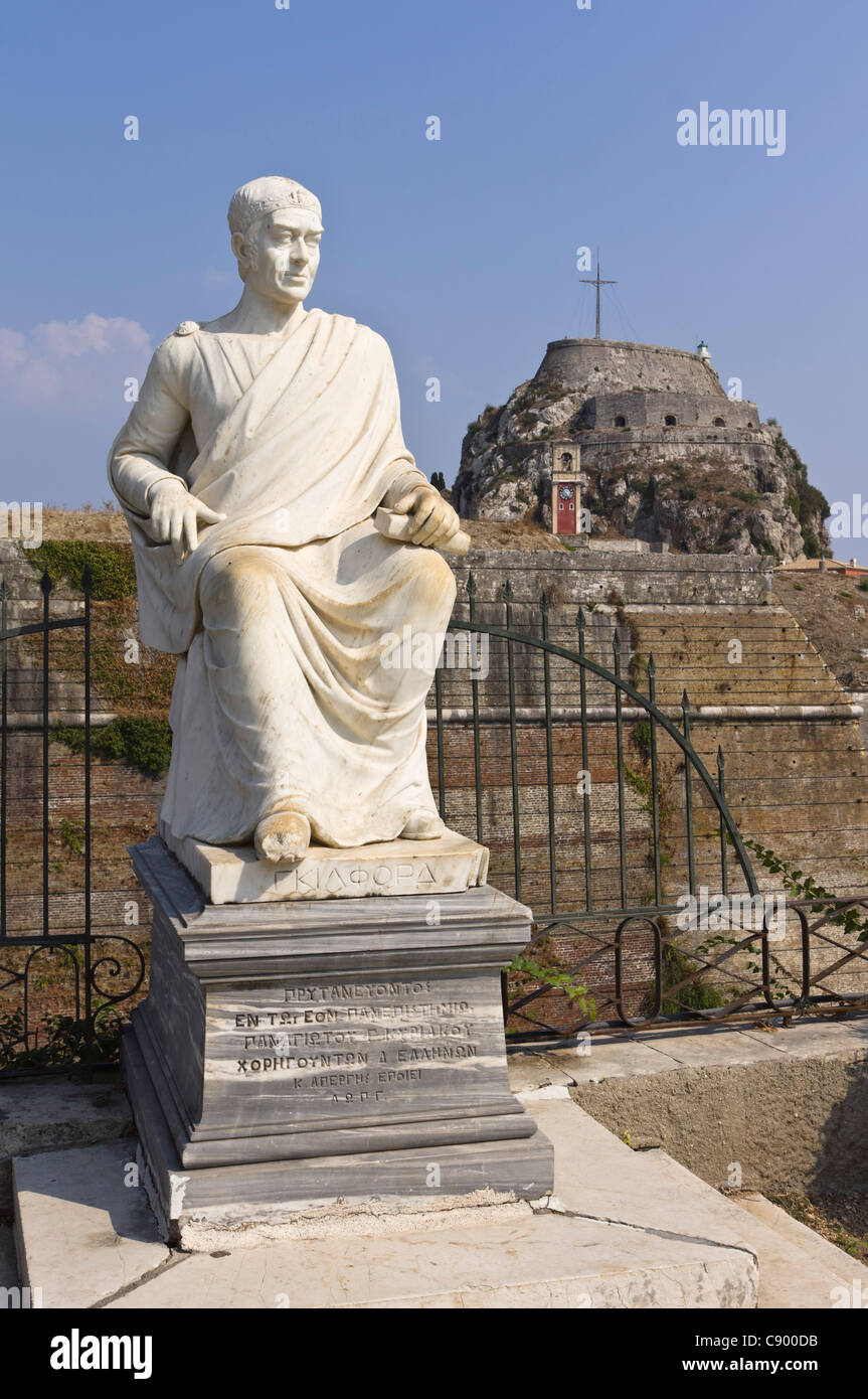 Corfu - the old Castle. Statue of Frederick (Dimitrios) North, 5th Earl ...