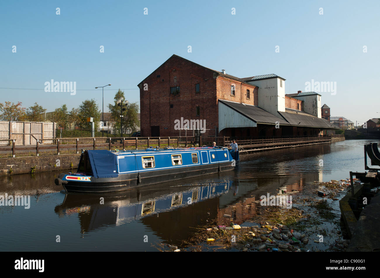 A narrowboat on the Leeds and Liverpool Canal at Wigan Pier, Wigan ...