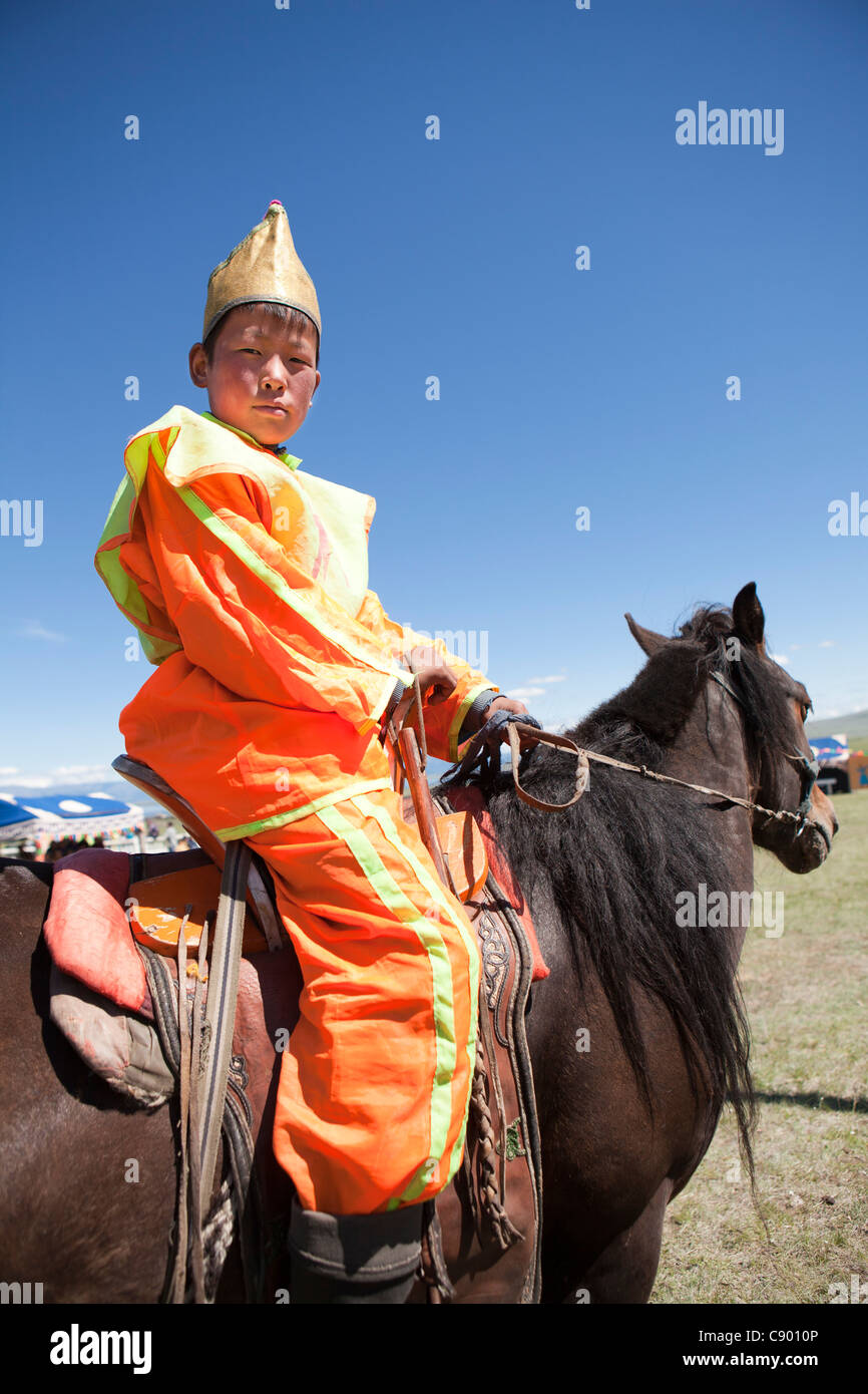 Mongolian boy get prize on Naadam festival horse racing, Tsagaannuur ...