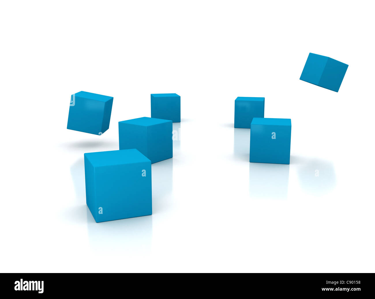 Blue boxes on white background Stock Photo - Alamy