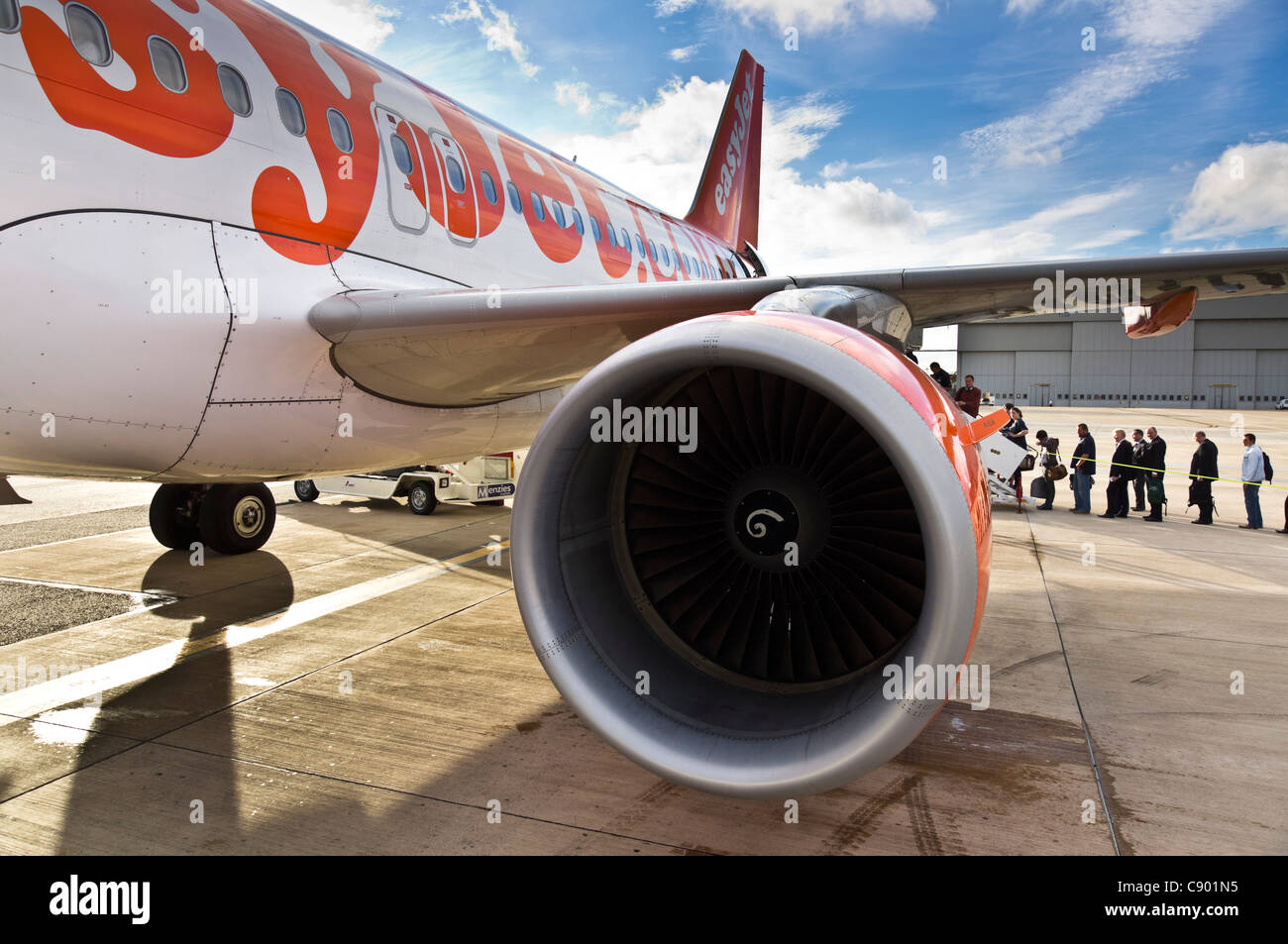 Easyjet at Luton Airport, UK - queue of passengers for rear door Stock ...
